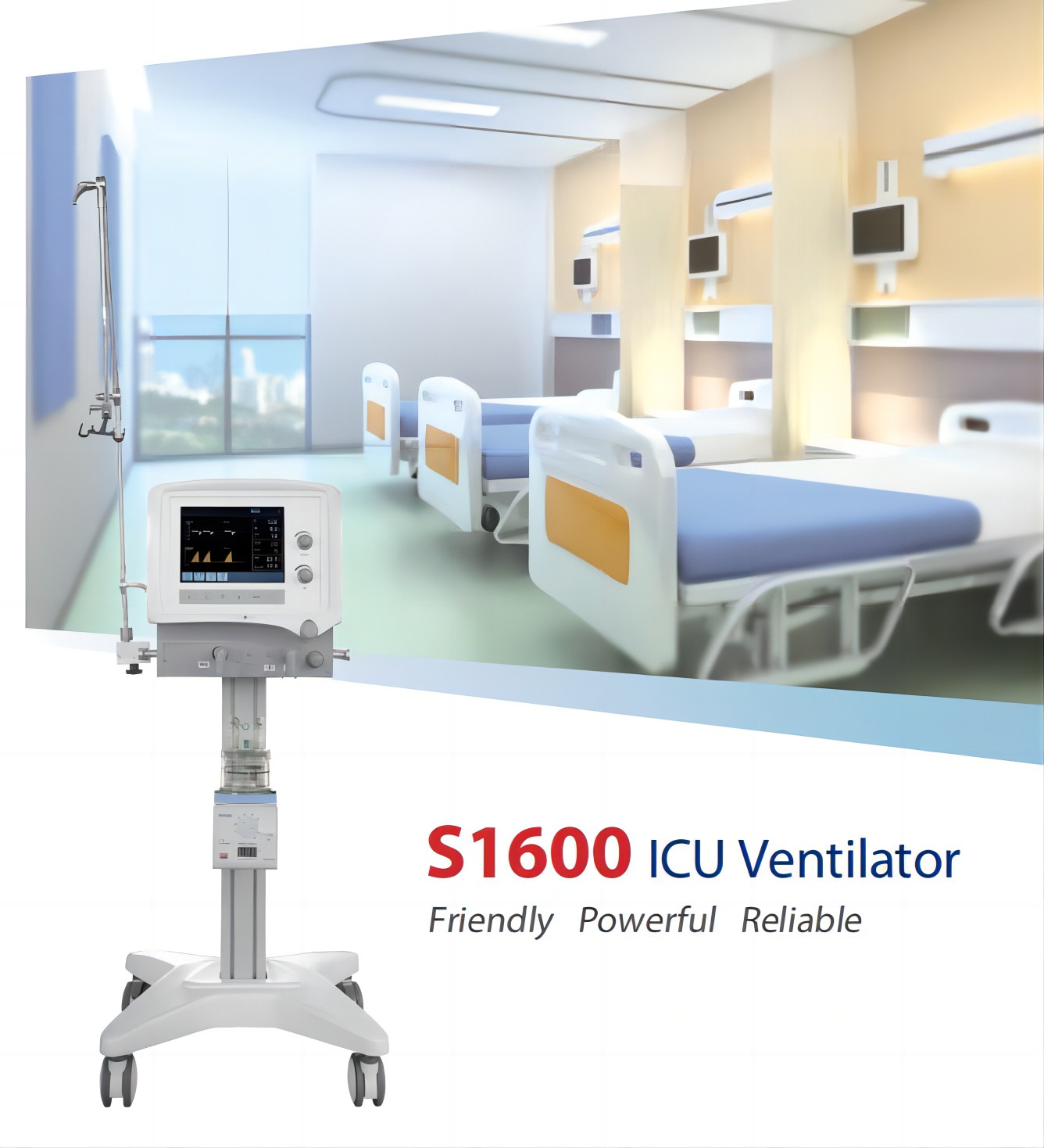 S1600 Hospital ICU Ventilator 10.4" TFT Screen ICU Breathing Machine
